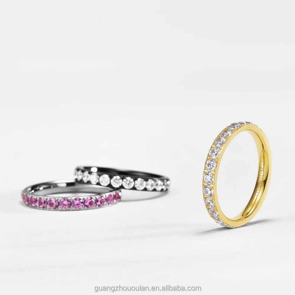 Somen 3mm Multicolor Rings For Women Titanium Ring Cubic Zirconia ...