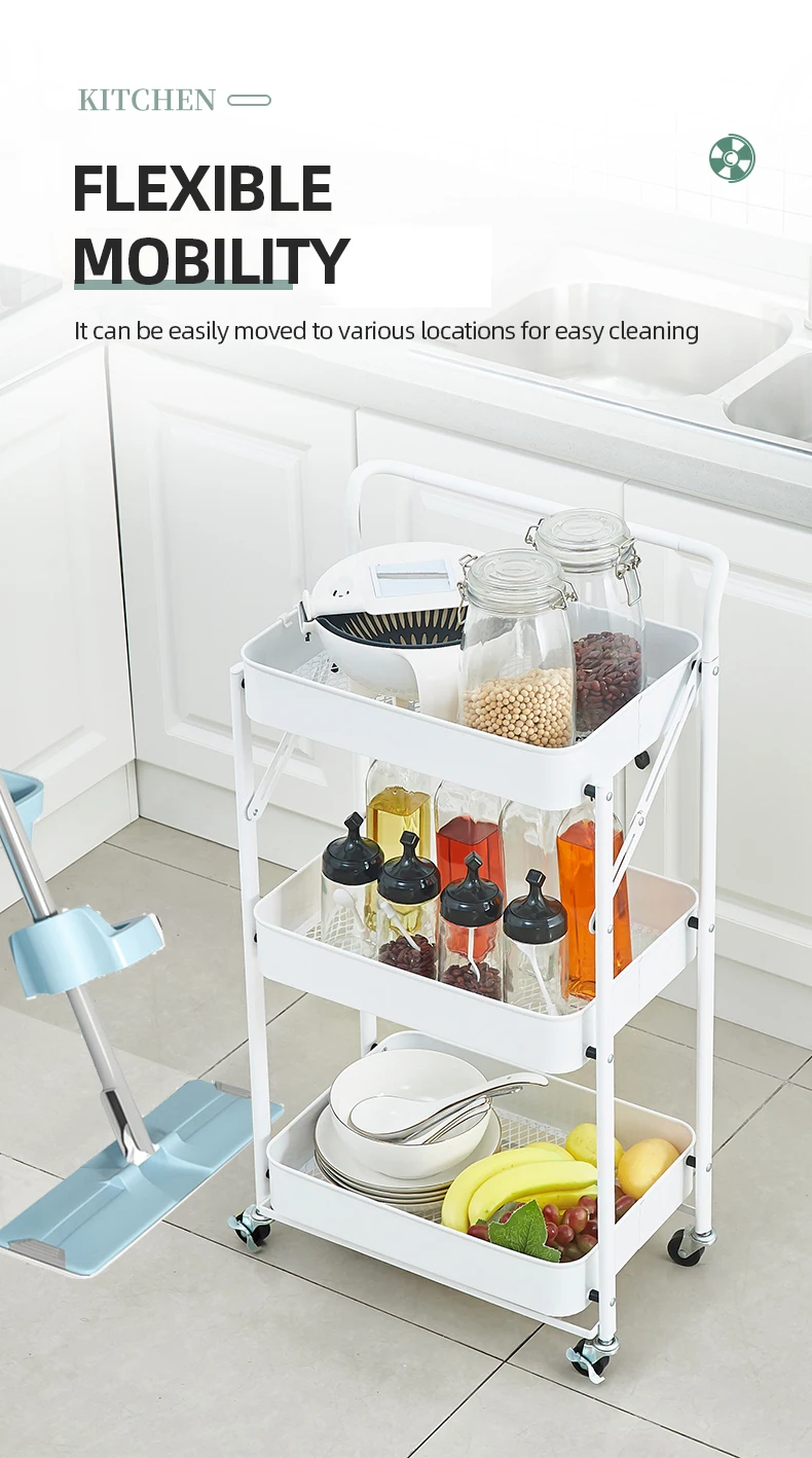 Trolley Steel Kichen Storage Rack Bathroom Organizer Serving Shelf ...