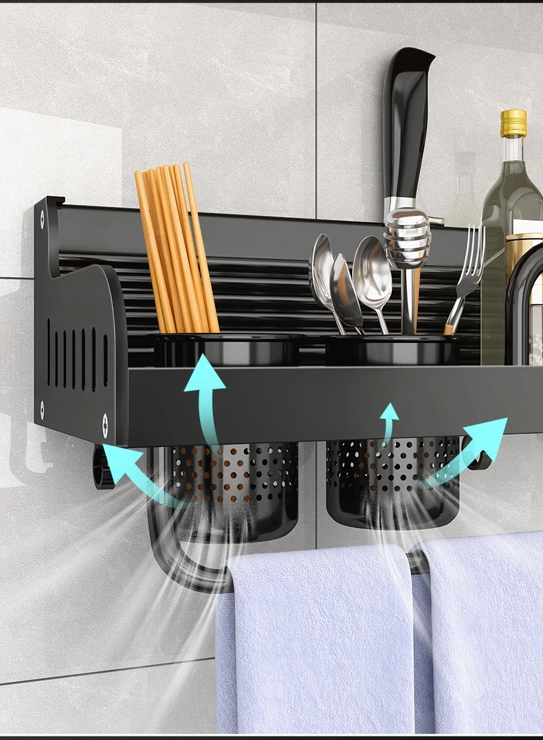 Custom Wall Mounted Punch-free Spice Rack Organizer Kitchen Chopstick ...