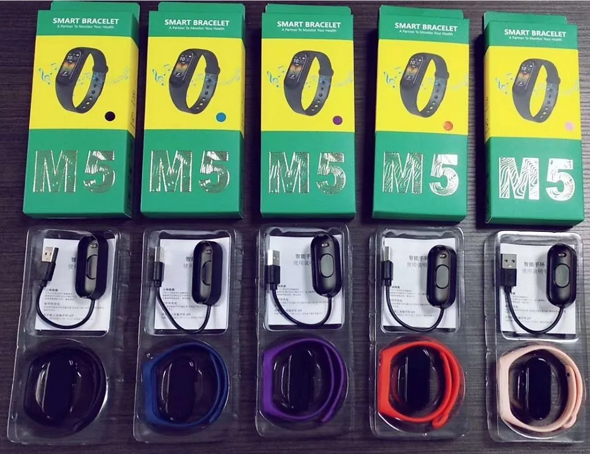 New M5 Smart Bracelet Watch Ip67 Waterproof Bt Call Music Play Heart ...