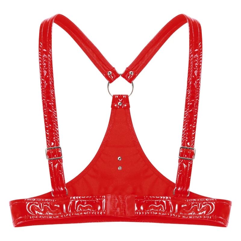 Womens Open Cup Adjustable Wide Shoulder Straps Bra Tops Wet Look ...