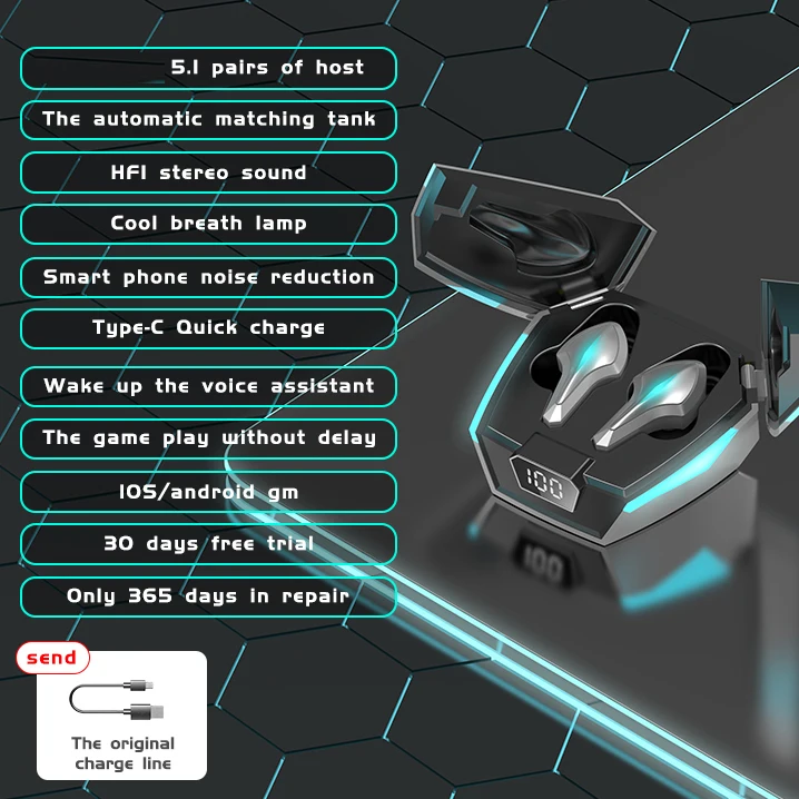 Gaming Wireless Earbuds Low Latency Headphone Dual Music Deep Bass Game ...