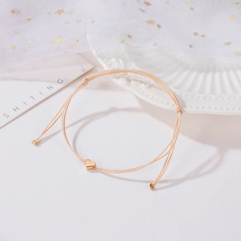 Handmade Alloy Love Heart Shape Charm Bracelet Thin Rope Thread String ...