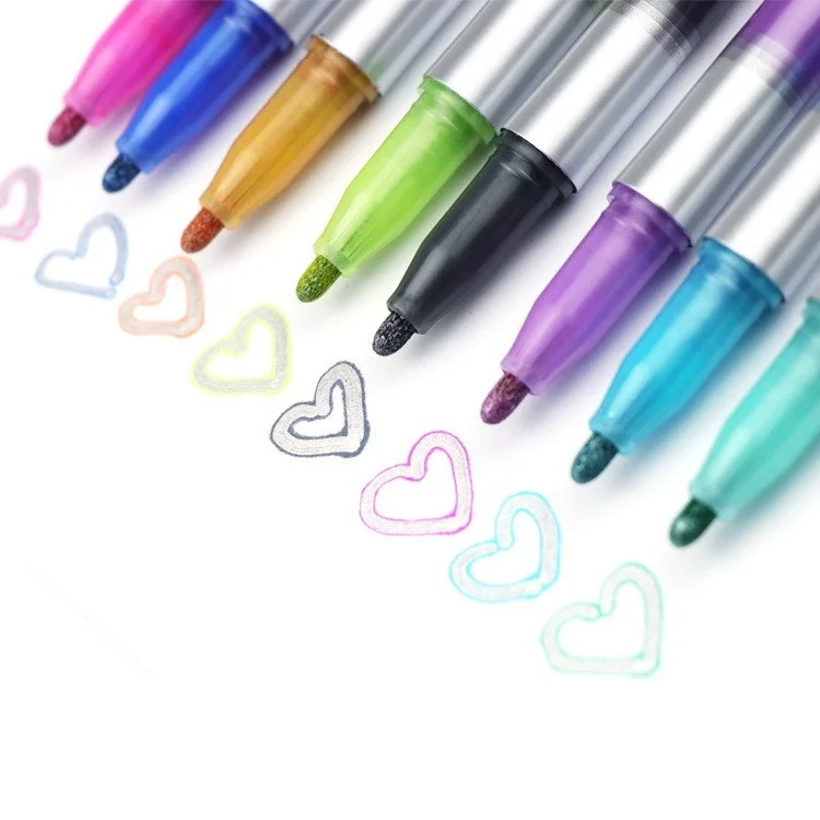 8 Colors Fluorescent Double Lines Outline Highlighter Marker Pen Round ...