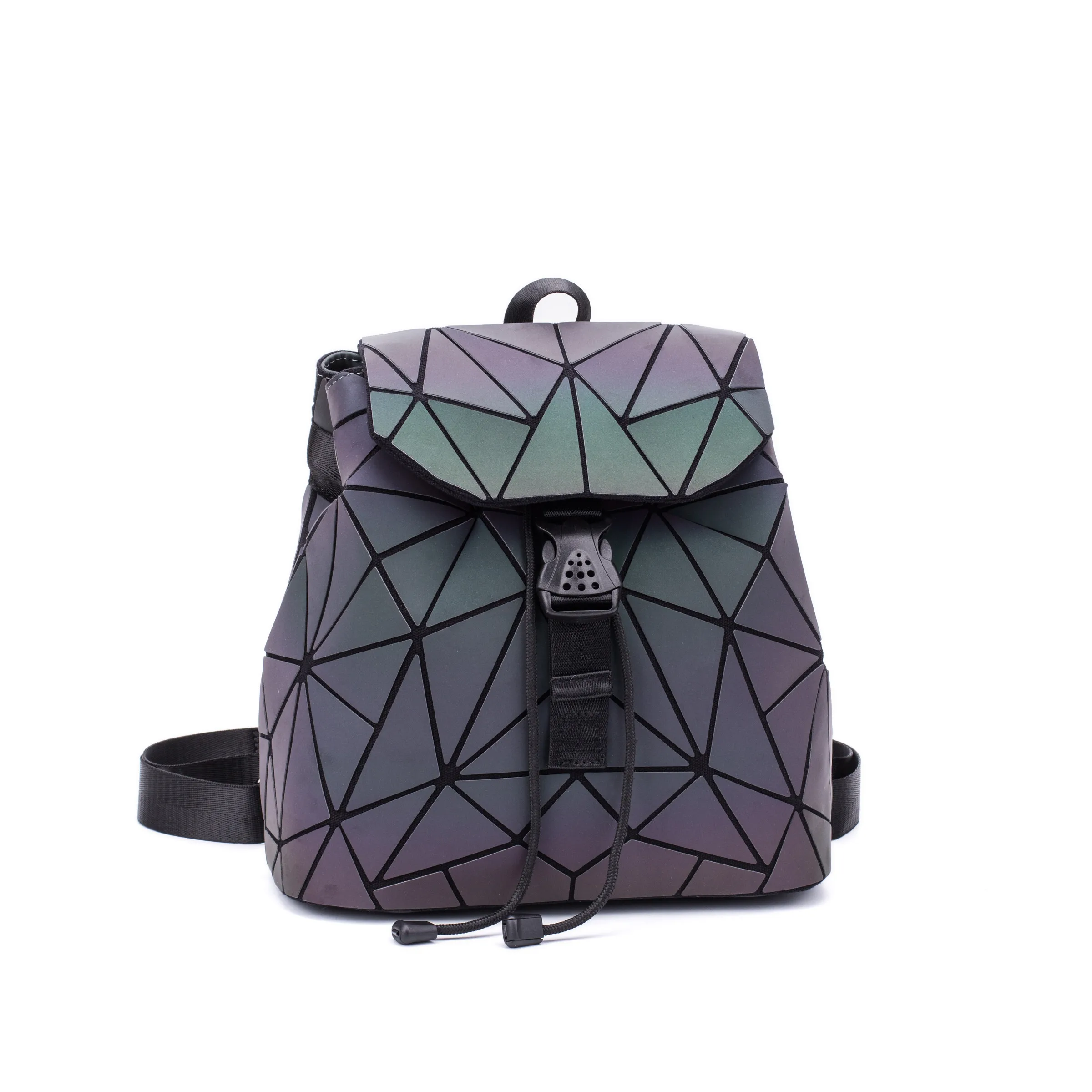 Rhombus Triangle Women Backpack Luminous Flash Lady Travel Reflective ...