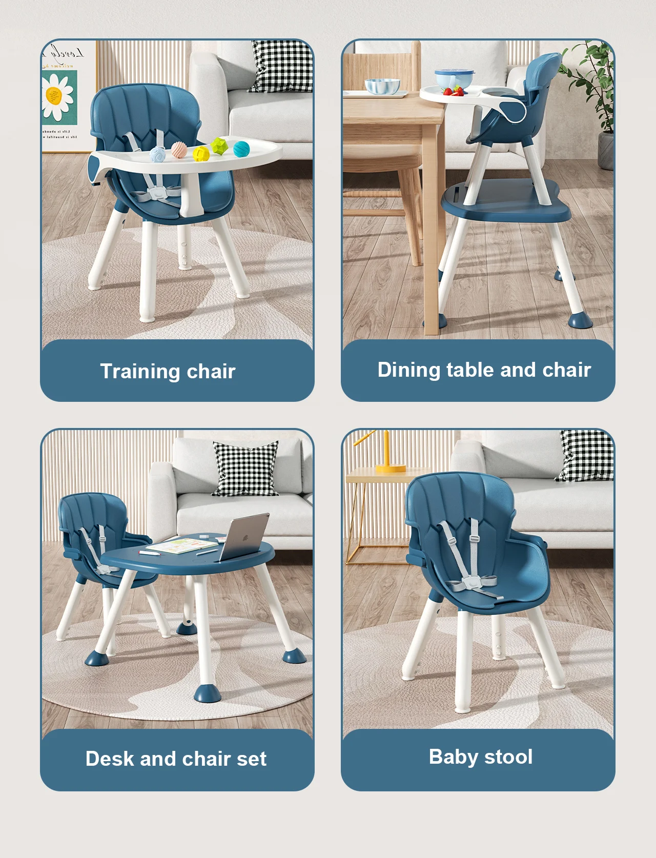 4 In 1 Multi-functional Folding Highchair Seat Feeding Baby High Chair ...