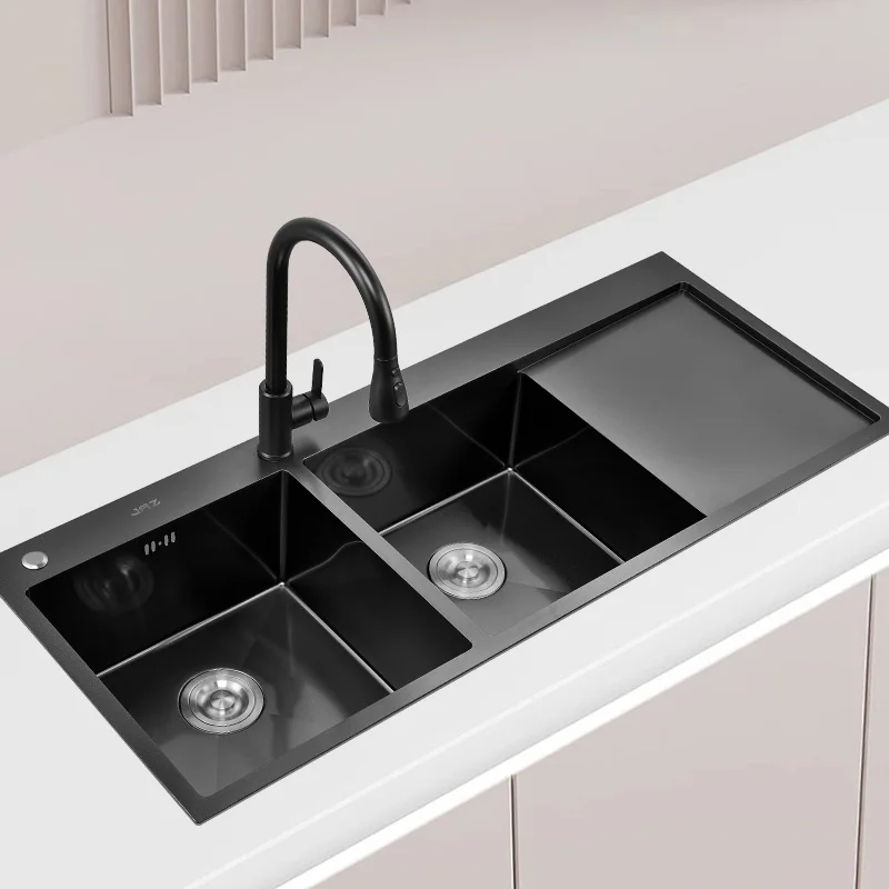 Nano Black Double Bowl 304 Stainless Steel Handmade Kitchen Sink With ...