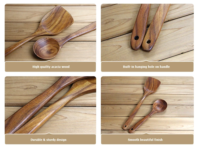 Wholesale Acacia Wood Cooking Tool Sets Wooden Spoon Spatula 3 Pieces ...