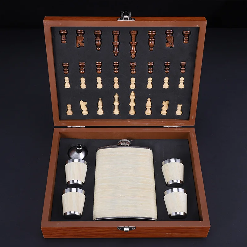 High-end 8oz Stainless Steel Wine Pot With Leather Gift Modern Square ...