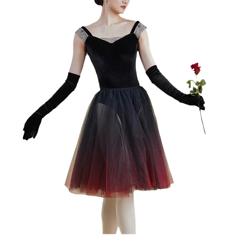 Women Girl Sexy Black Velvet Skirt Camisole Ballet Dance Performance ...