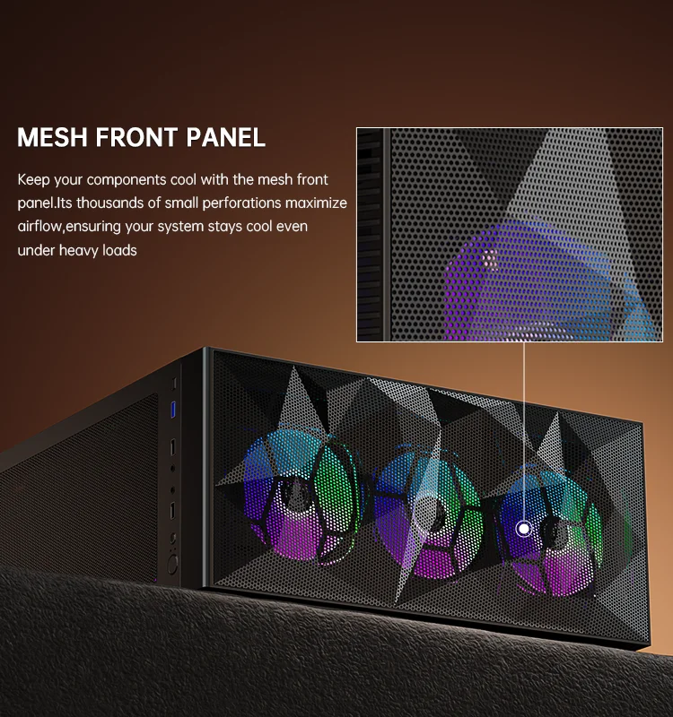 KINPOWER Gaming PC Case - Mid Tower Mesh Panel Tempered Glass
