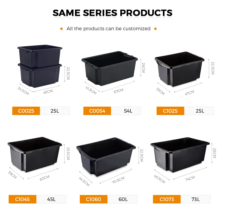Stackable Large Big Black Hard Plastic Storage Crates - Buy Big Plastic ...