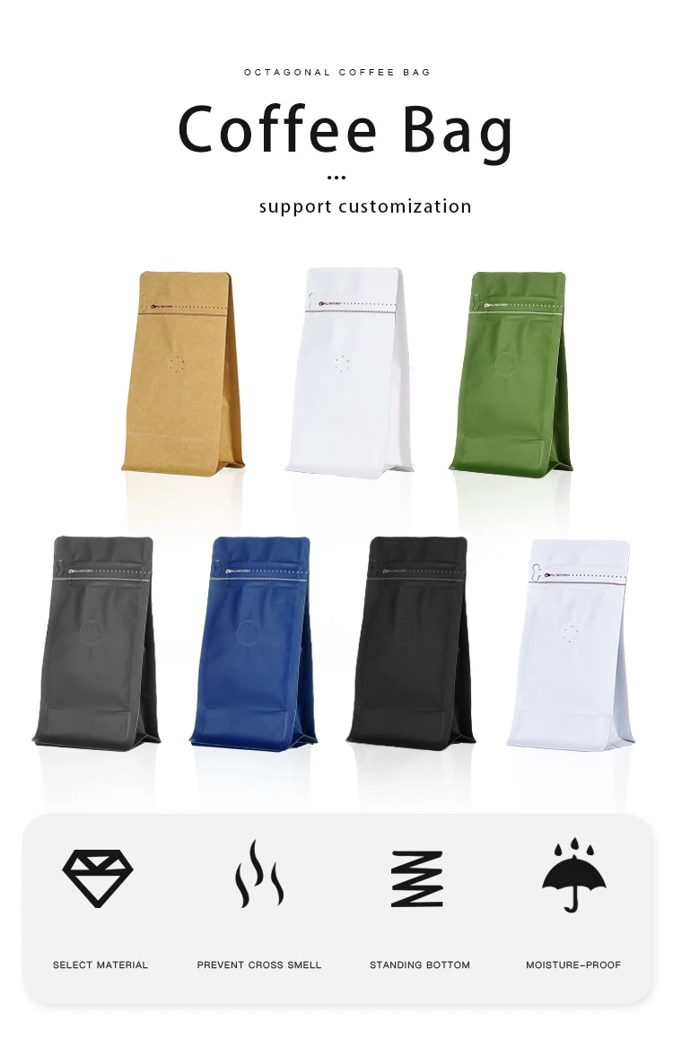 Custom Design Printing Coffee Bags With Valve Plastic Zip Bag Food ...