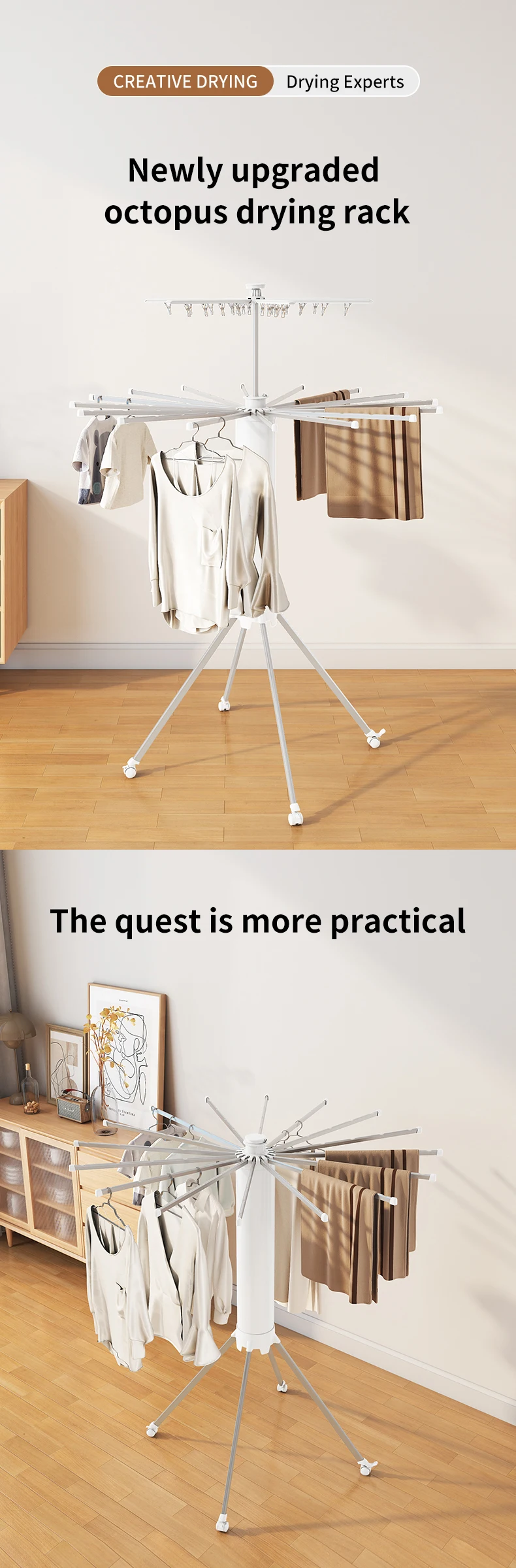 Floor Standing Octopus Clothes Drying Rack - Space Saving