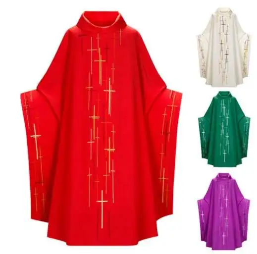Printed Church Pastor Celebrant Chasuble Priest Vintage Robe Gown Cape ...
