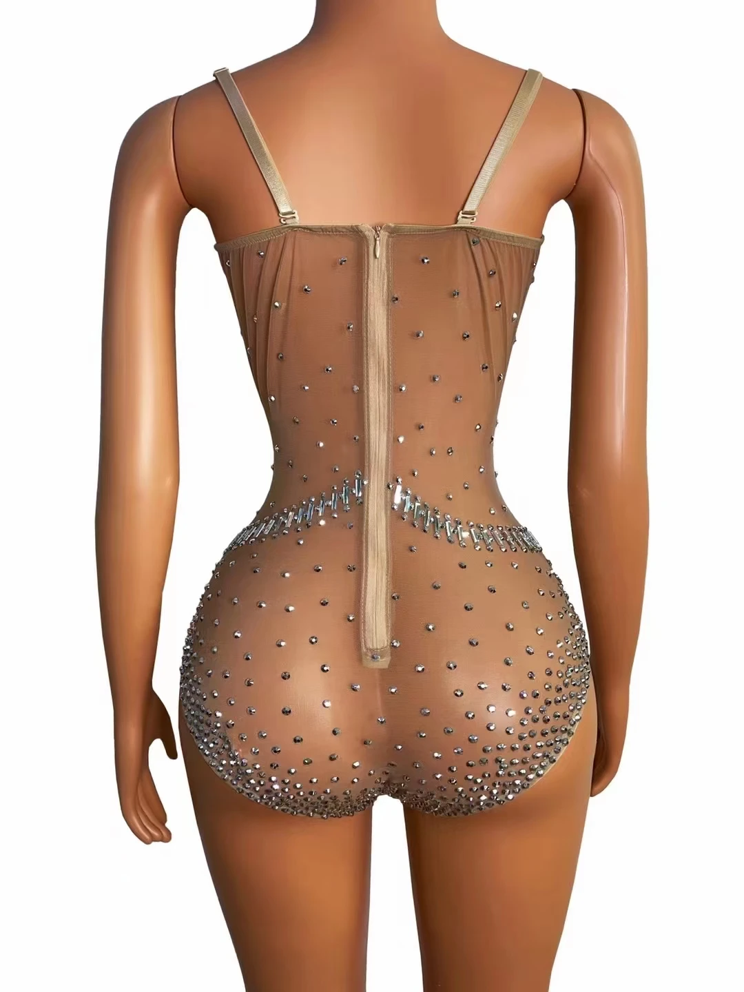 Monos Mujer 2022 See Through Mesh Rhinestone Bodysuit Party Club Pole