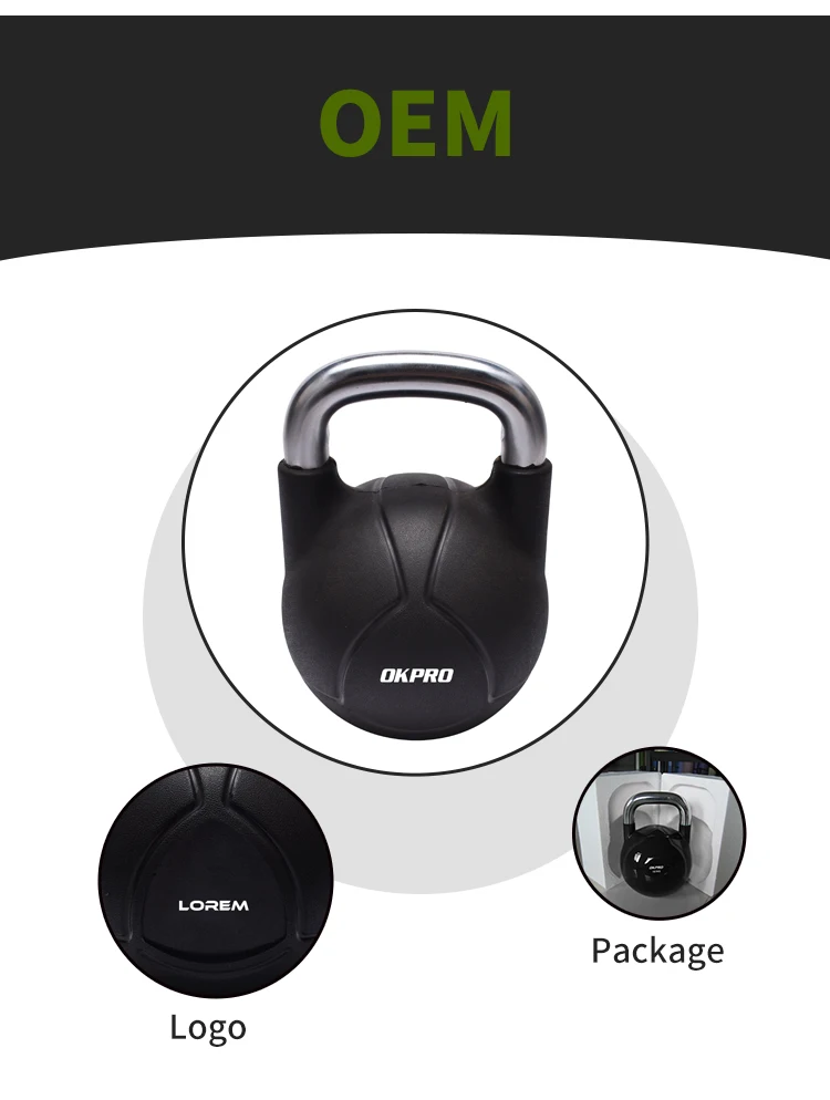 OKPRO Custom Logo Black Competition PU Kettlebell - 3000KG MOQ