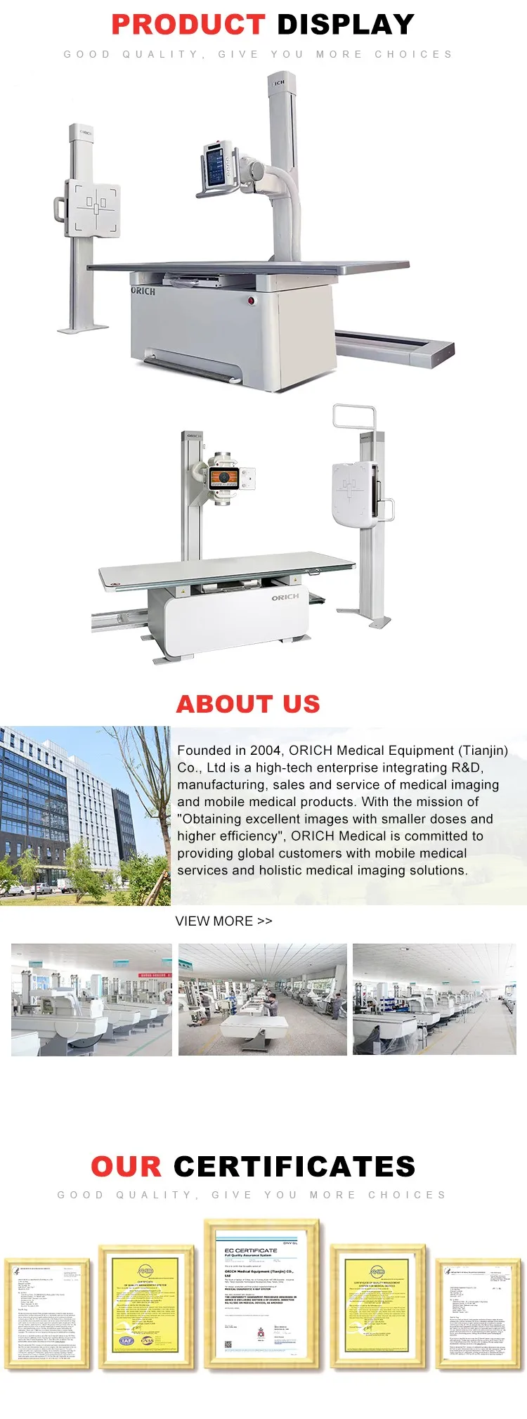 Orich Medical X-ray Machine Double Column Dr System With Digital X-ray ...
