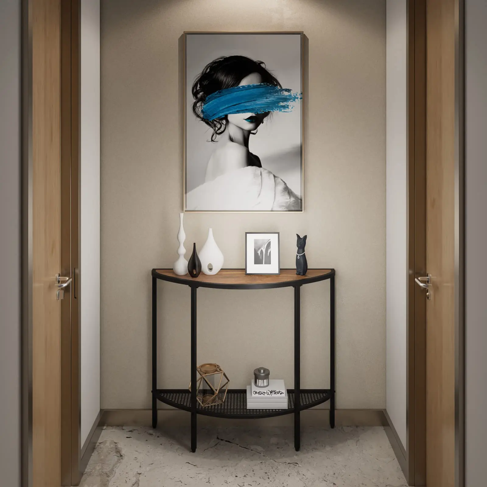 2 Tier Narrow Entryway Table with Storage Shelves