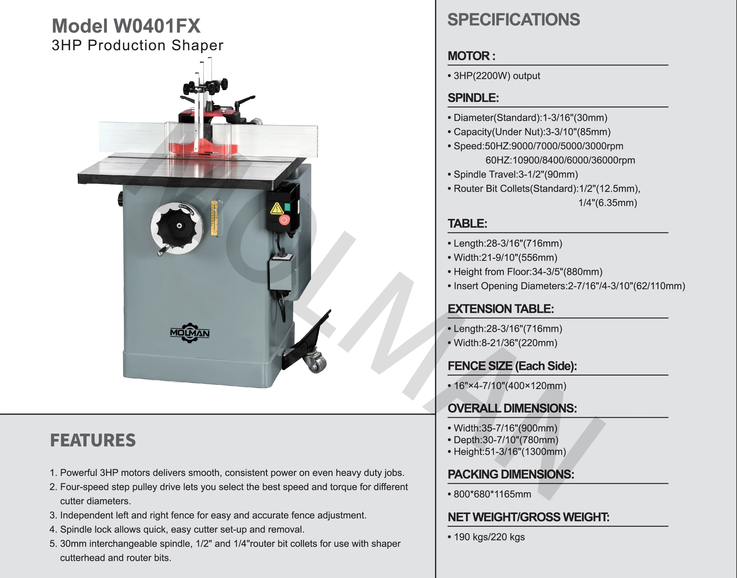 3HP Woodworking Industrial Vertical Shaper Moulder