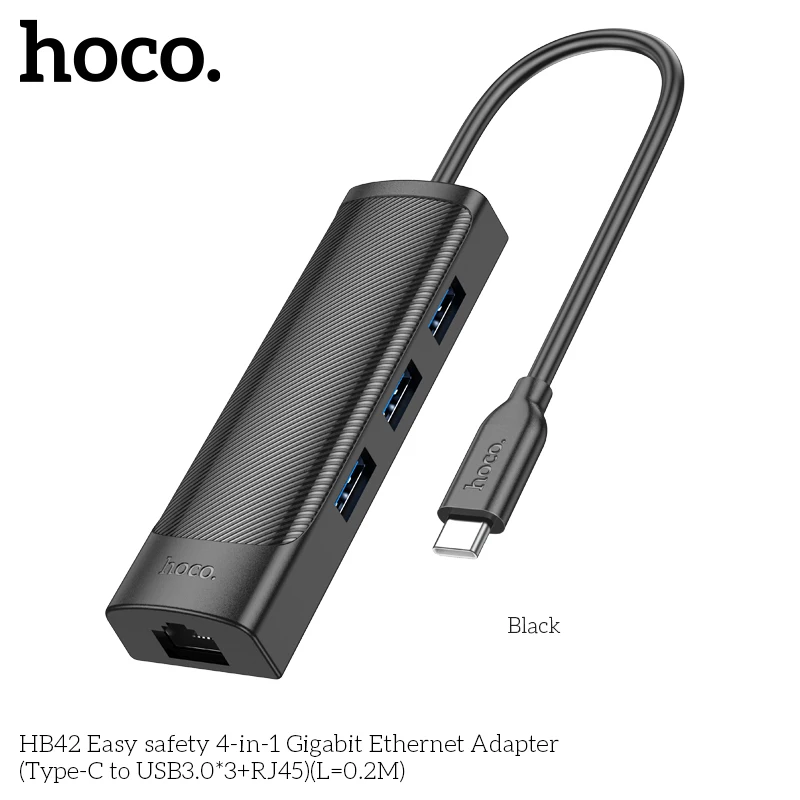 Hoco Hb42 Easy Safety 4-in-1 Usb To Usb3.0*3+rj45 L 1.2m Gigabit ...