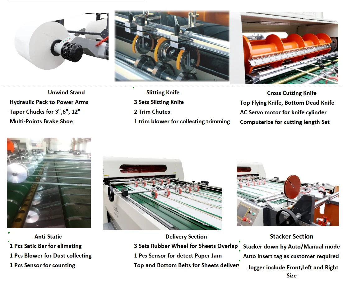 Shaftless Unwinder Rotary Paper Sheeting Machine Cross Cutting Machine ...