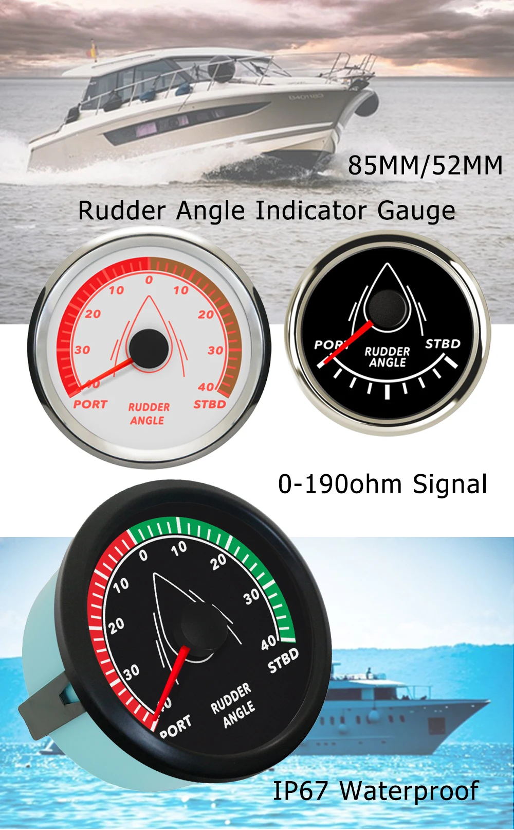 Eling 85mm Rudder Angle Indicator - 0-190ohm Gauge Meter