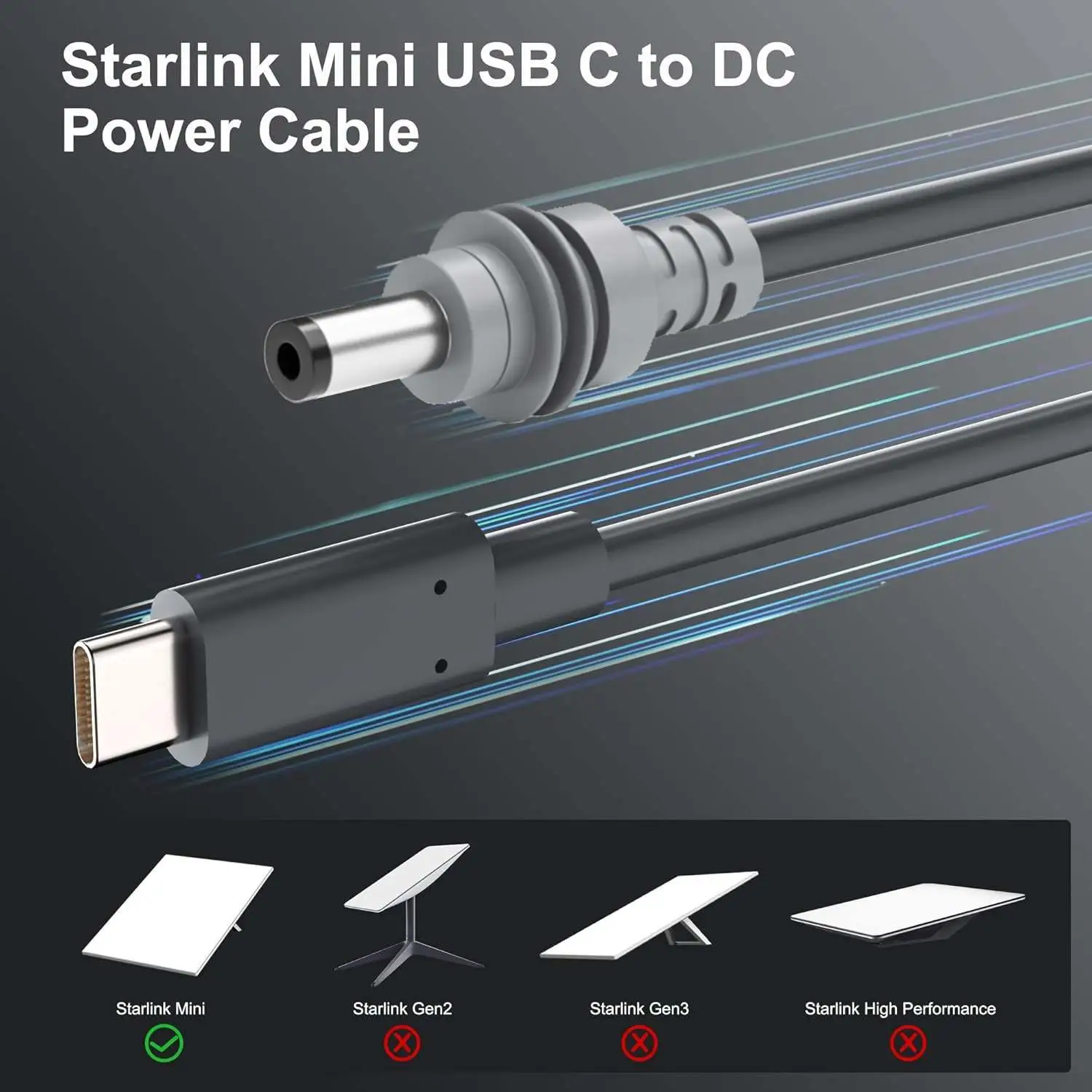 For Starlink Mini USB Type-C to DC Power Cable 2M 3M 5M Waterproof ...