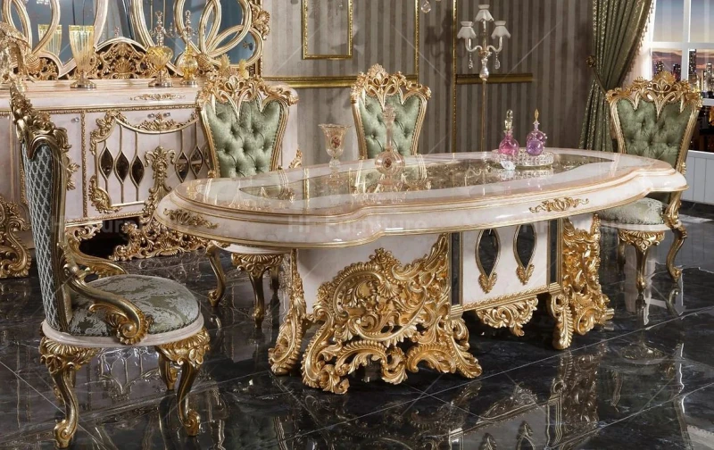 Rococo Royal Luxury Golden Solid Wood Dining Table French Classical ...