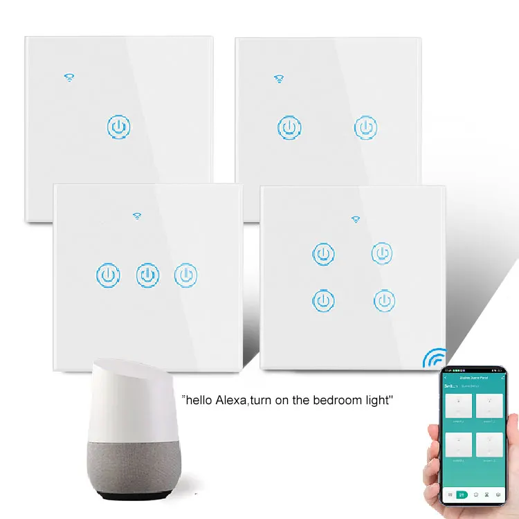 2023 Wifi Smart Light Switch Glass Screen Touch Panel Voice Control ...