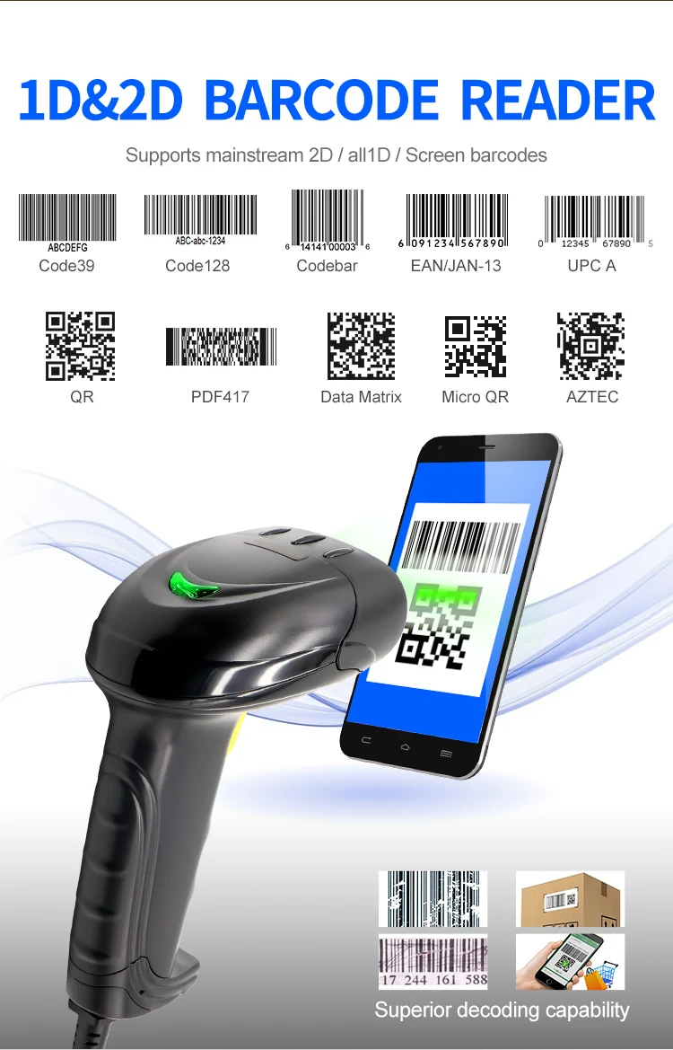 2d Qr Code Barcode Scanner Gun Wireless Bluetooth 1d Price Reader ...