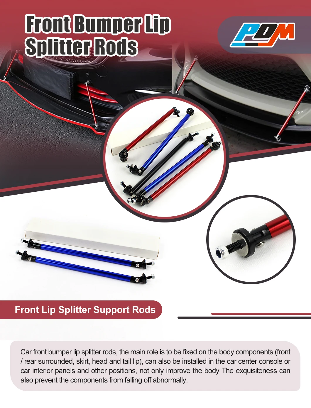 Universal Adjustable Black Aluminum Adjustable Front Splitter Rods ...