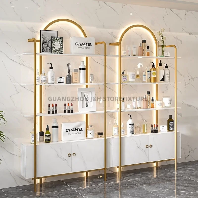Beauty Salon Products Display Cabinet Floor Standing Golden Display ...