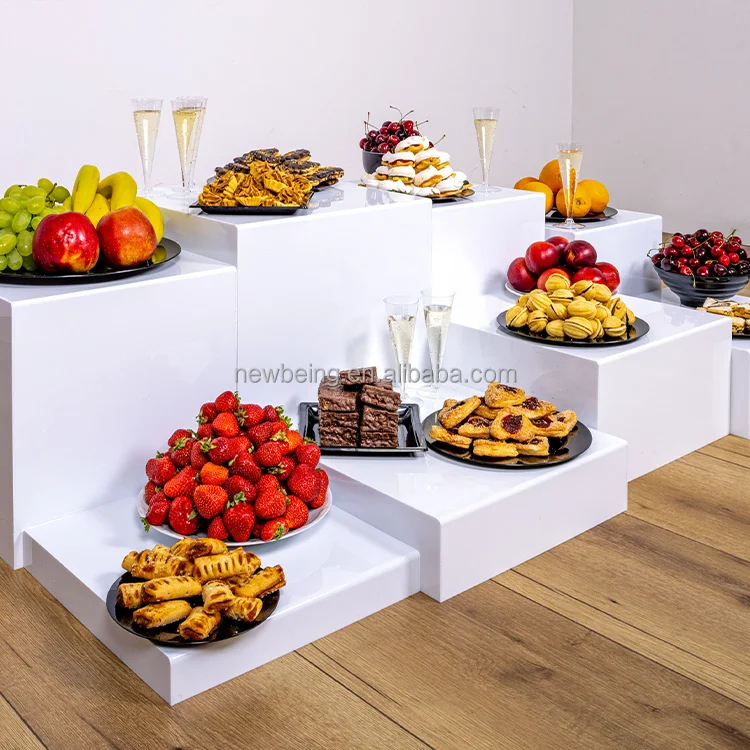 White Acrylic Food Display Risers - Elegant & Versatile