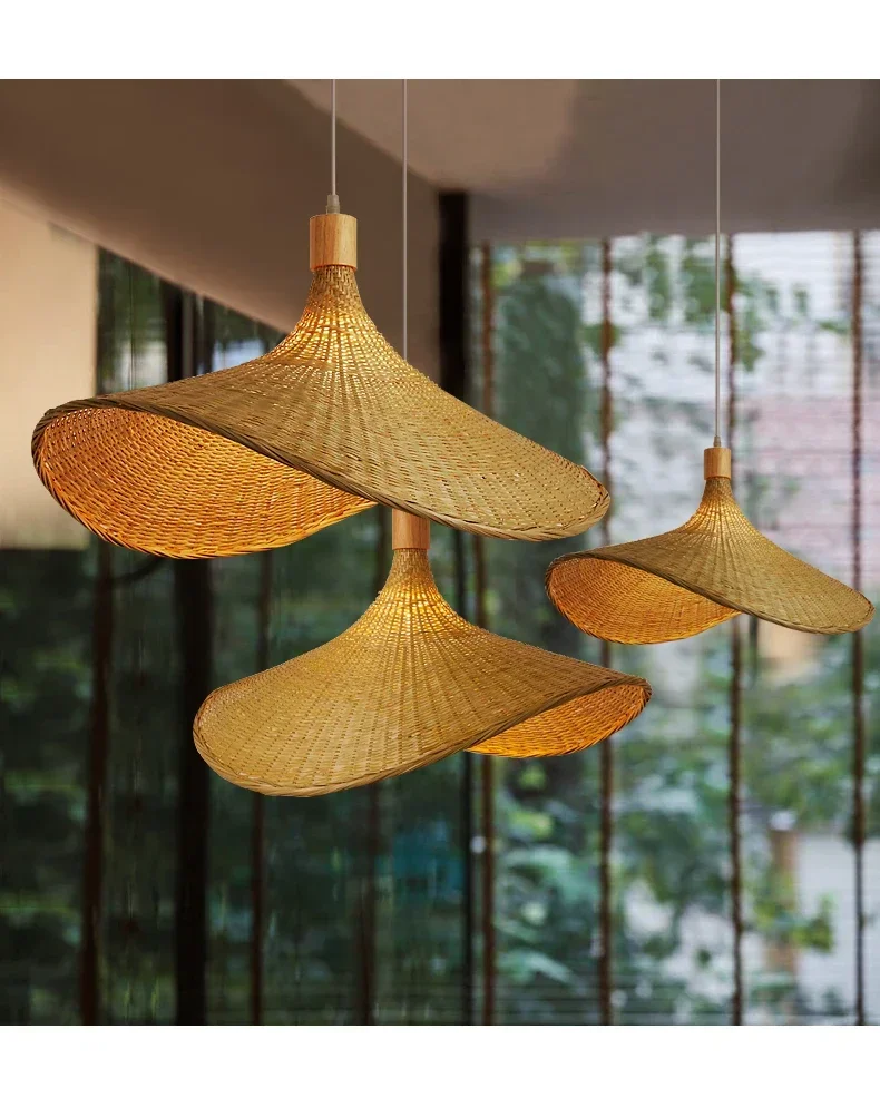 Straw Hat Shaped Pendant Light Classic Design Modern Rattan Hanging ...
