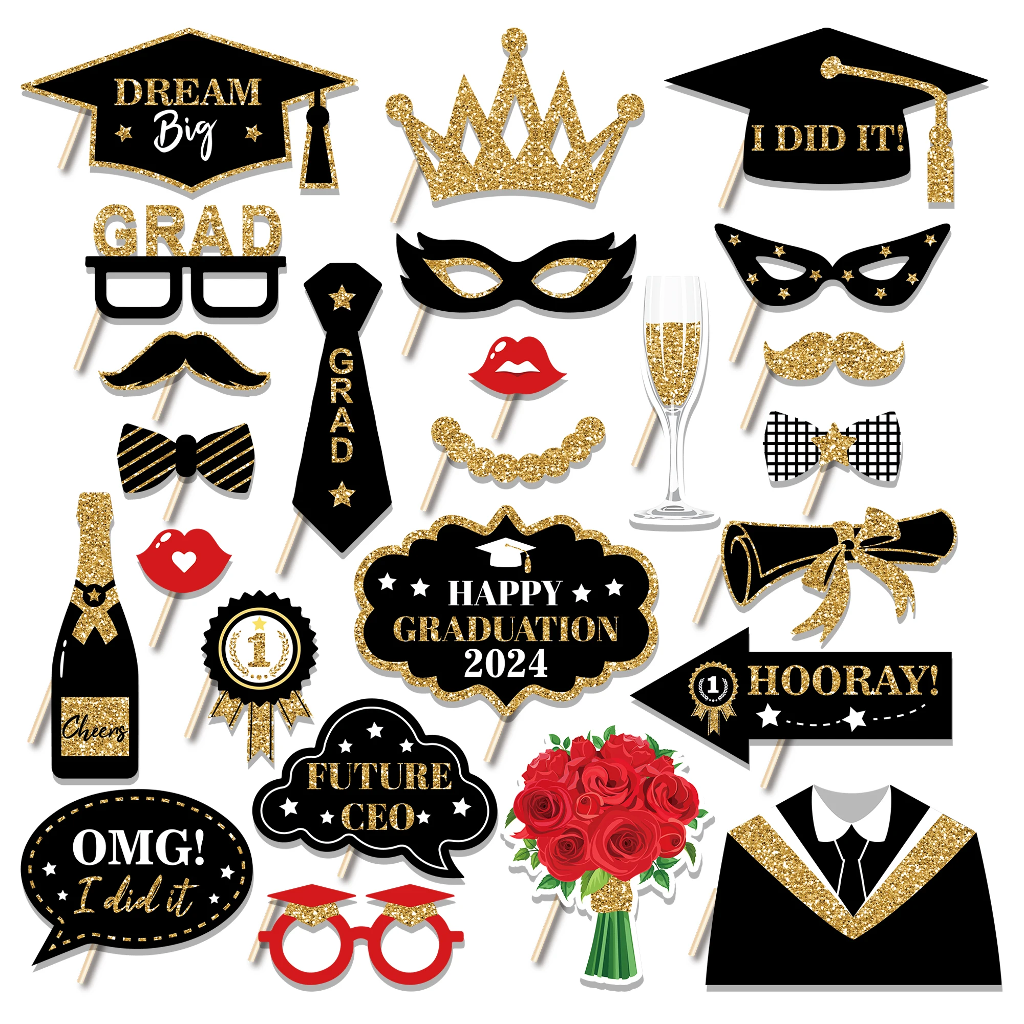 Huancai 25 Pcs Happy Graduation 2024 Photo Booth Props With Sticks ...