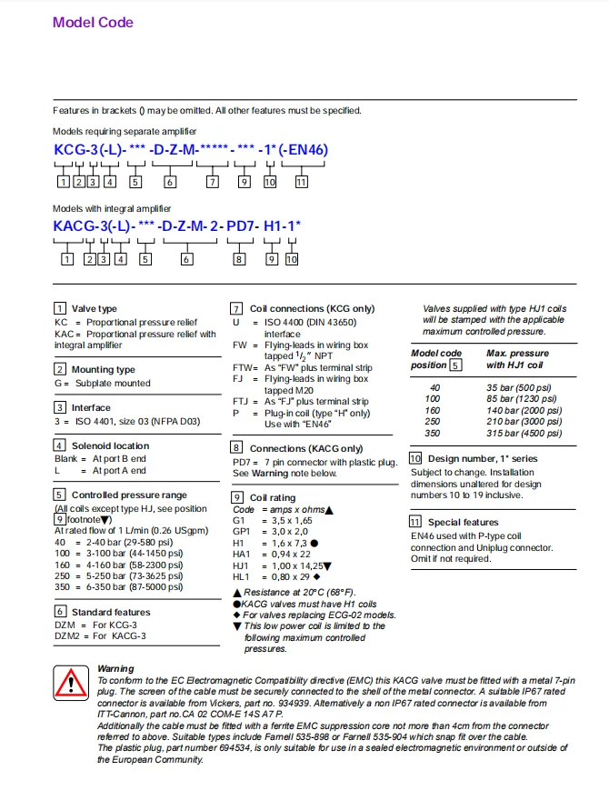 KCG Valve KCG-6-W350-Z-M-U-G1-10 - Hydraulic Solenoid Valve