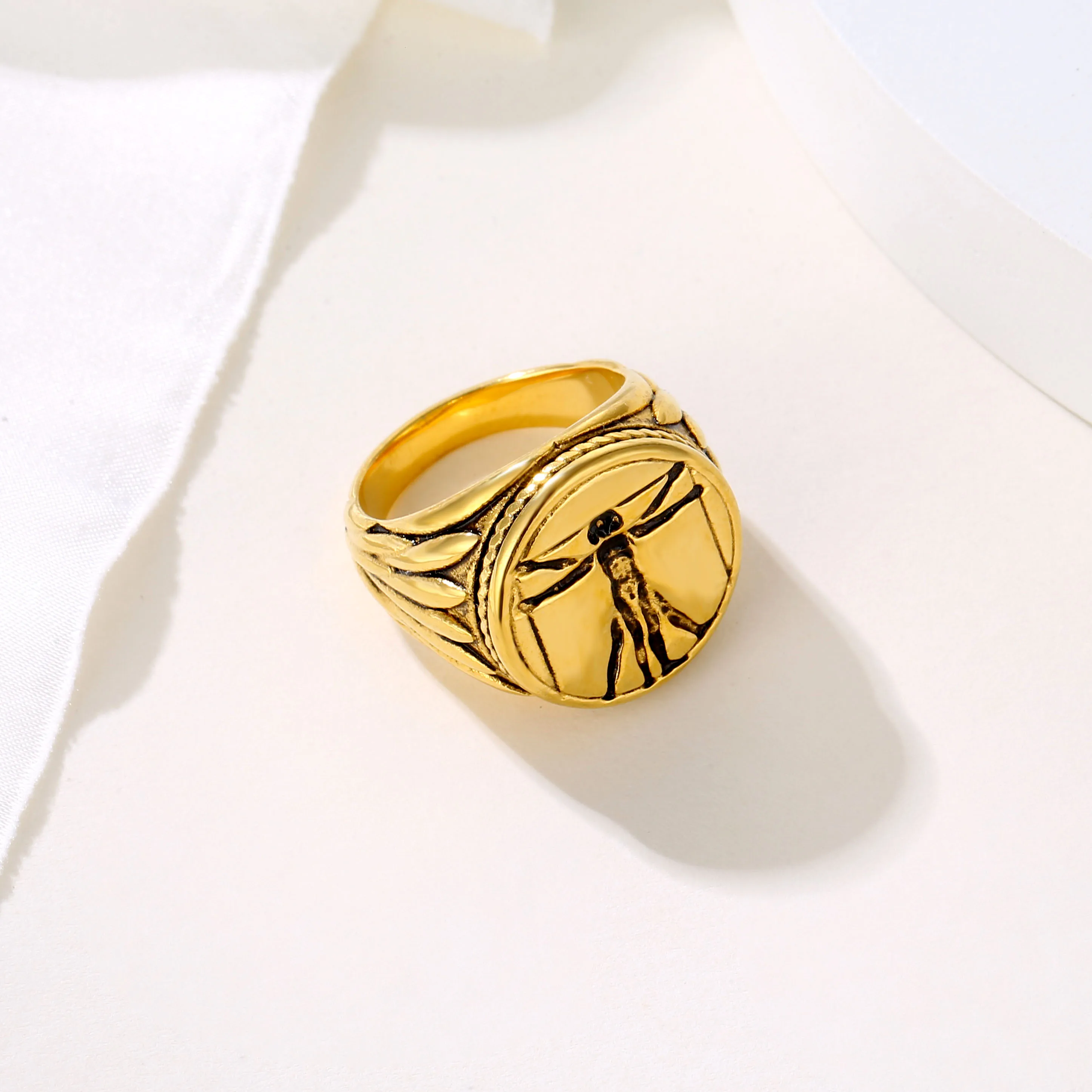Non Tarnish Waterproof Vitruvian Man Signet Ring | Stainless Steel ...