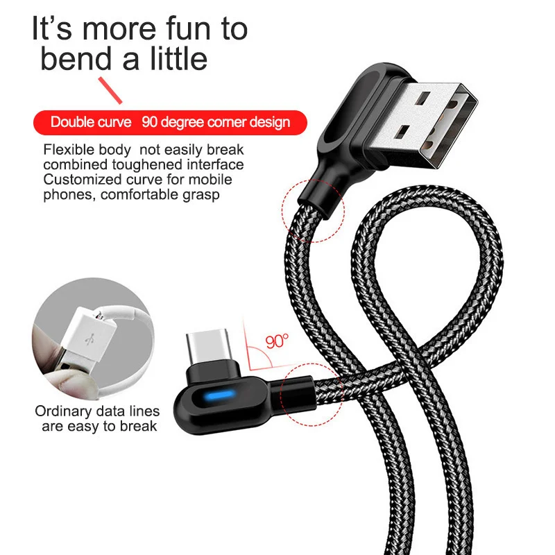 XL Brand USB 90 Degree Right Angle Elbow LED Cable Pure Copper ...