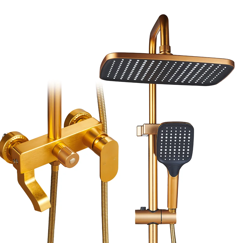 Aluminum Dual Handle Brushed Gold Wall-Mounted Thermostatic Waterfall ...