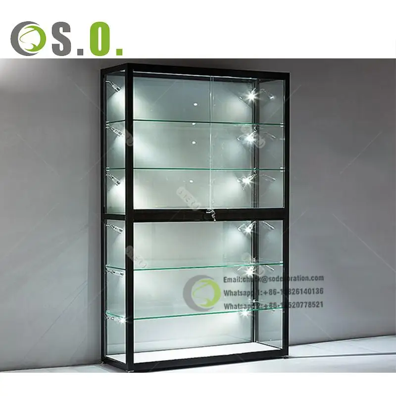 Full Vision Showcase With LED Lighting Glass Display Cabinets Tall ...