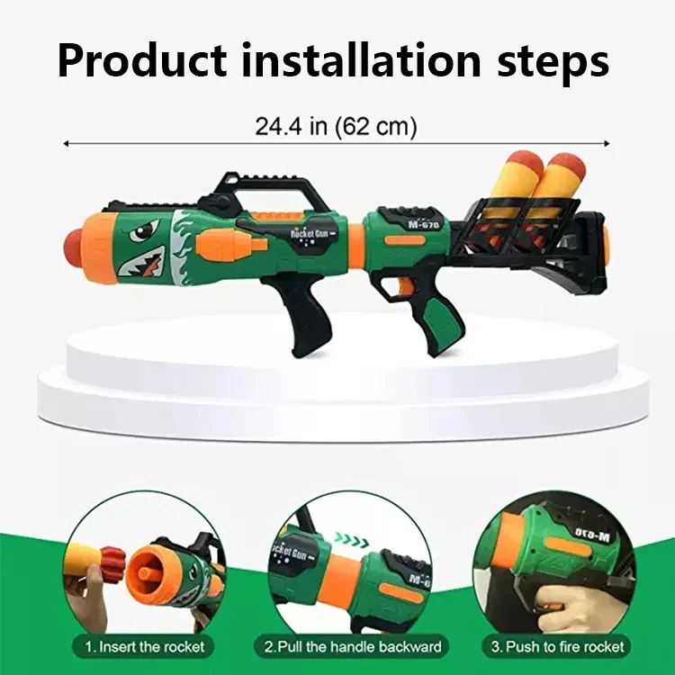 Toy Rocket Barrel Launcher For Kids Includes 3 Foam Rockets Shooting ...
