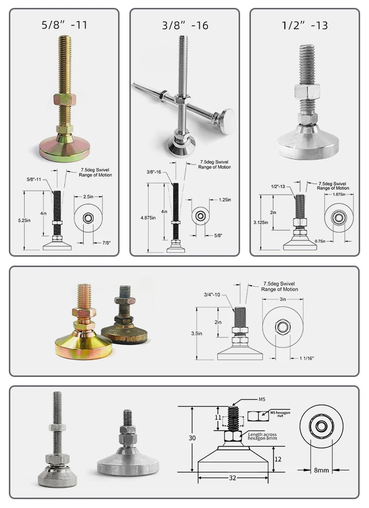 High Quality 1/2-13UNC Stainless Steel Machine Leveling Foot