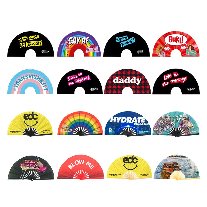 Wholesale Custom Printed Large Folding UV Reactive Hand Fans