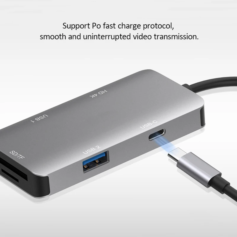 6 In1 Multiport Type-c Hub With 4k Hd/usb3.0/hub/card Reader/pd Dock ...