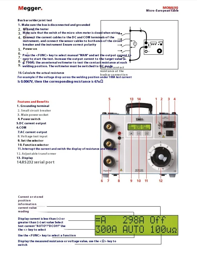 For Megger Meikai Mom690 600A Low Resistance Micro Ohm Meter Tester ...