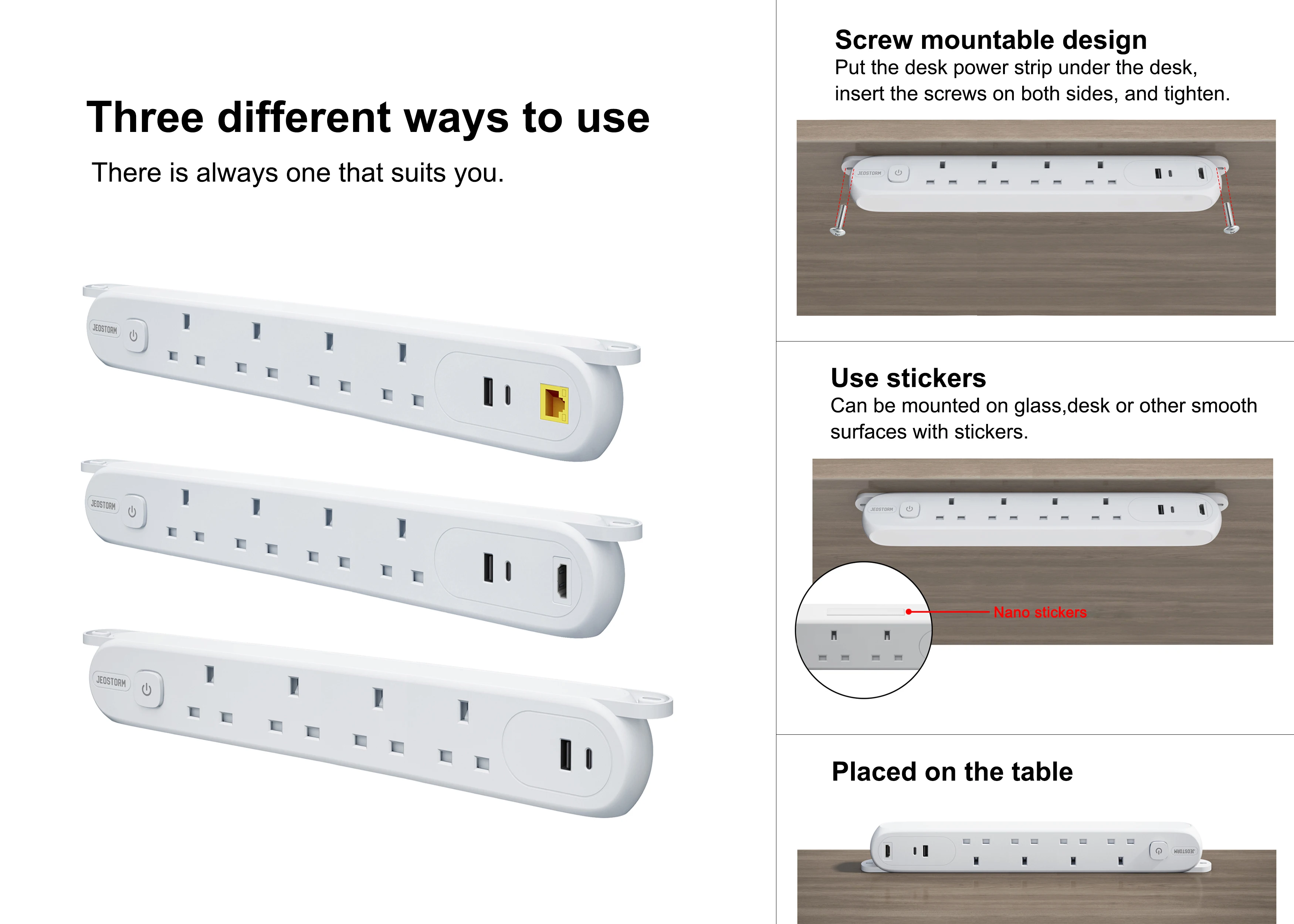 Desktop Clamp/under Desk Electrical Extension Socket Uk Standard 2/3/4 ...