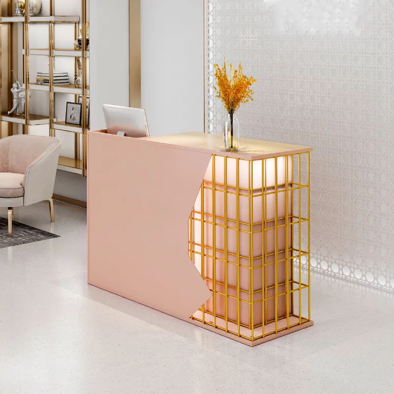 Modern pink reception desk Cashier at the front desk Customized logo ...