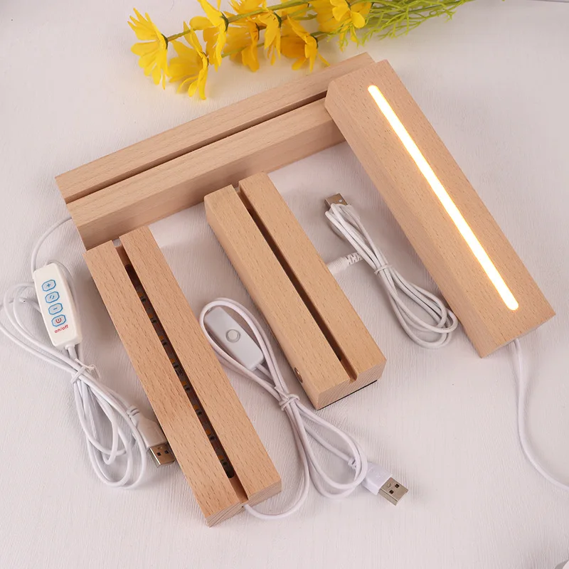 Long Led Lamp Base Rectangular Wood 3d Acrylic Lamp Display Holder ...