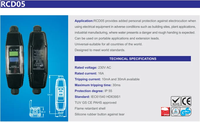 PRCD 30ma Trip/rewireable RCD Plug RCD05 - 30ms Max Tripping Time